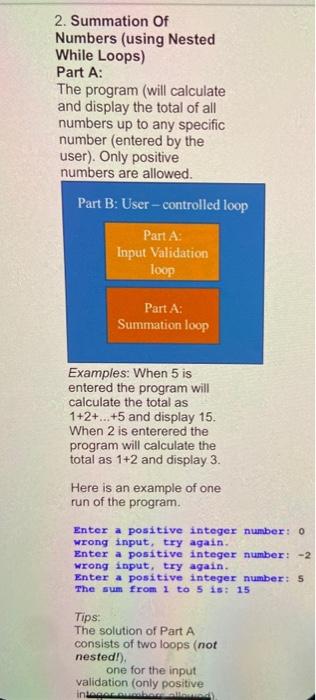 Solved 2 Summation Of Numbers Using Nested While Loops