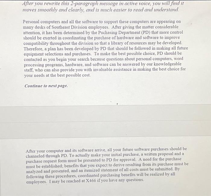 After you rewrite this 2-paragraph message in active | Chegg.com