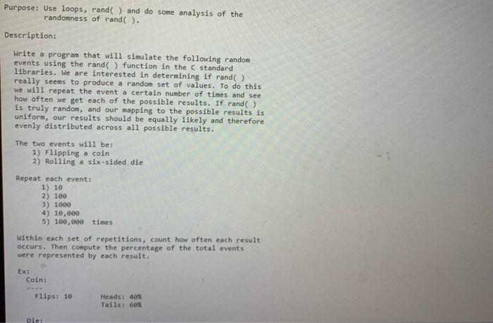 Solved please use rand() function do not use srand please | Chegg.com