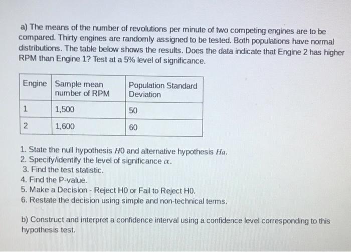 Solved a) The means of the number of revolutions per minute | Chegg.com