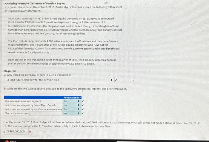 Solved Analyzing Footnote Disclesure of Pension Buy-out in a | Chegg.com