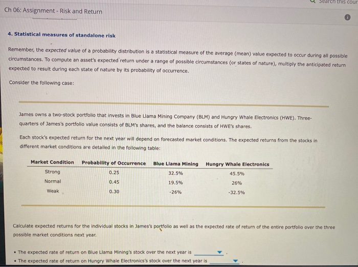 Solved arch this cour Ch 06: Assignment - Risk and Return 4. | Chegg.com