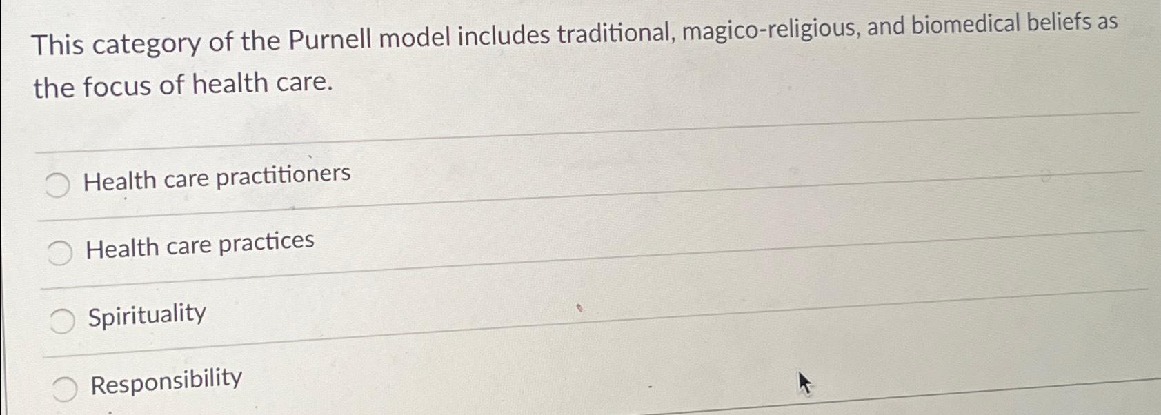 Solved This category of the Purnell model includes | Chegg.com