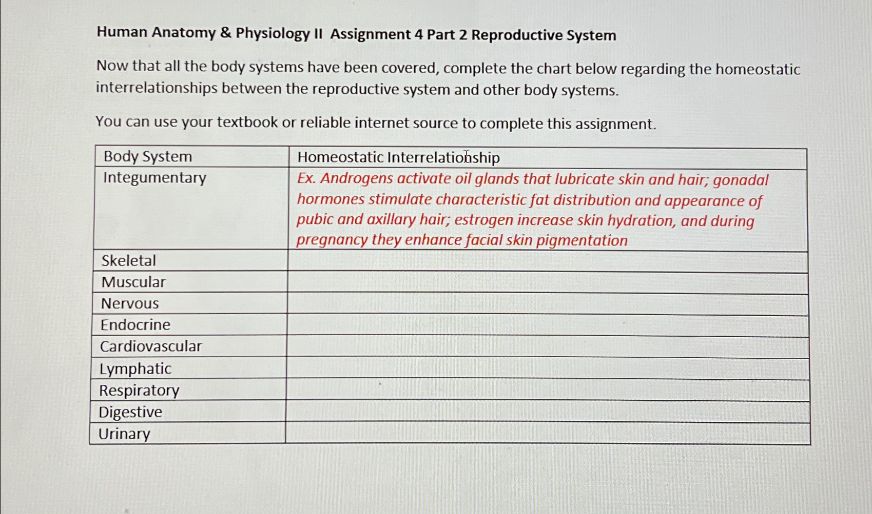 Solved Human Anatomy And Physiology Ii Assignment 4 ﻿part 2