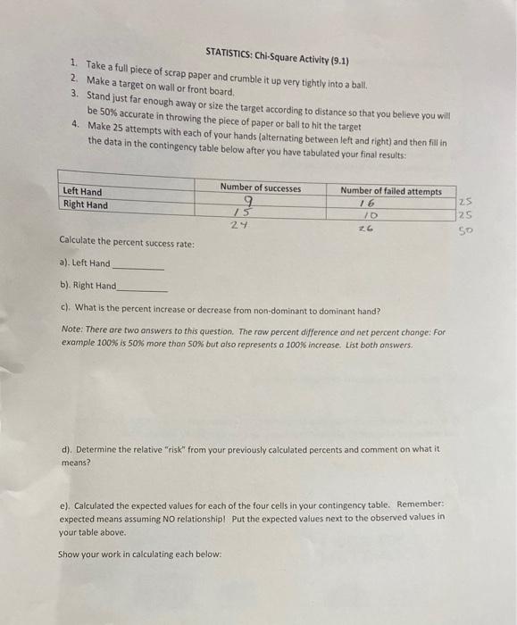 Solved Statistics Chi Square Activity 9 1 1 Take A Full