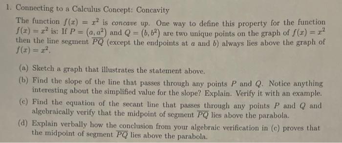 Solved 1. Connecting to a Calculus Concept: Concavity The | Chegg.com