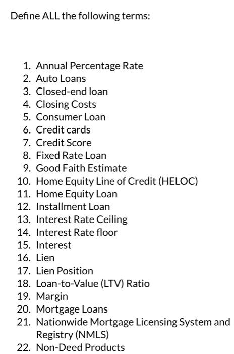 Solved 10. Home Equity Line of Credit (HELOC) 11. Home | Chegg.com