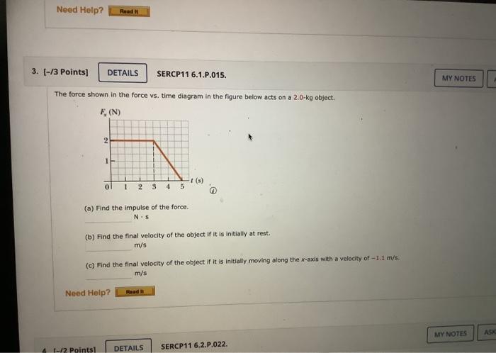 Solved The force shown in the force vs. time diagram in the | Chegg.com