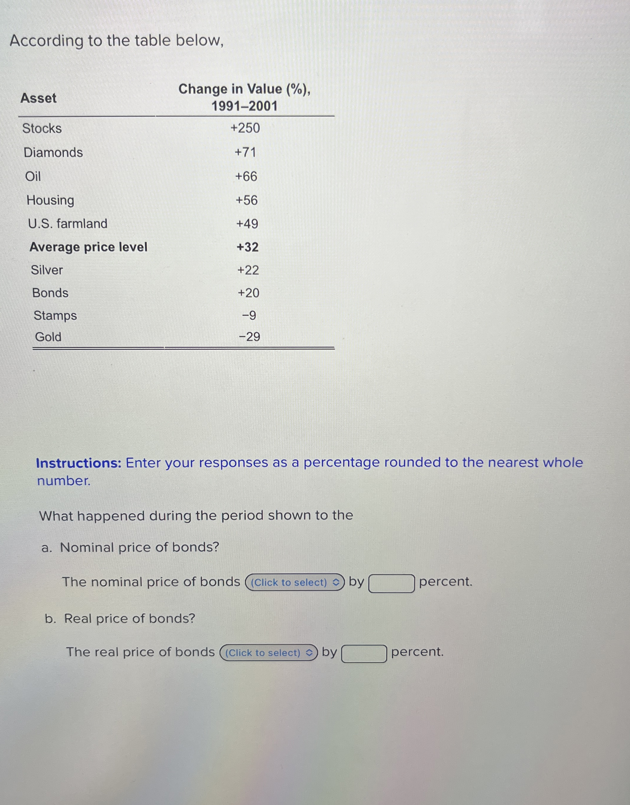 Solved According to the table below,Instructions: Enter your | Chegg.com
