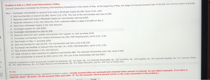 Solved Problem 5-02A - (Part Level Submission) (Video) | Chegg.com