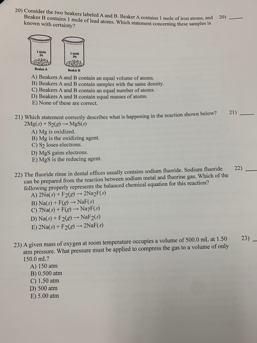 Solved 20) Consider the two beakers labeled A and B. Beaker | Chegg.com