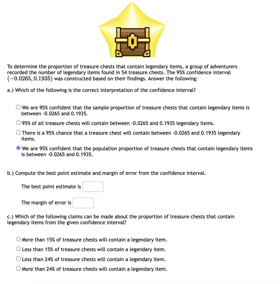 Solved To determine the proportion of treasure chests that | Chegg.com