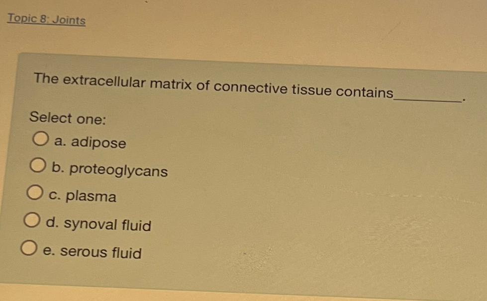 Solved Topic 8: JointsThe extracellular matrix of connective | Chegg.com