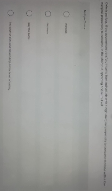 Solved Ceteris paribus, if the government transfers income | Chegg.com