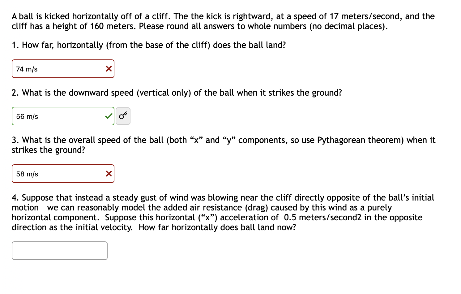 Solved A ball is kicked horizontally off of a cliff. The the | Chegg.com