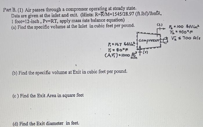 Solved Part B. (1) Air passes through a compressor operating | Chegg.com