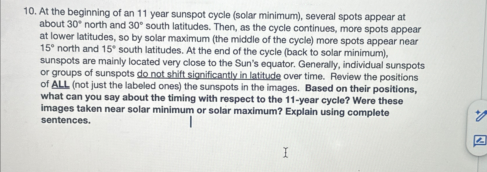 Solved At the beginning of an 11 ﻿year sunspot cycle (solar | Chegg.com