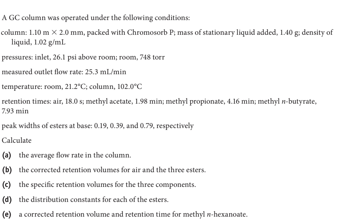 A GC column was operated under the following | Chegg.com