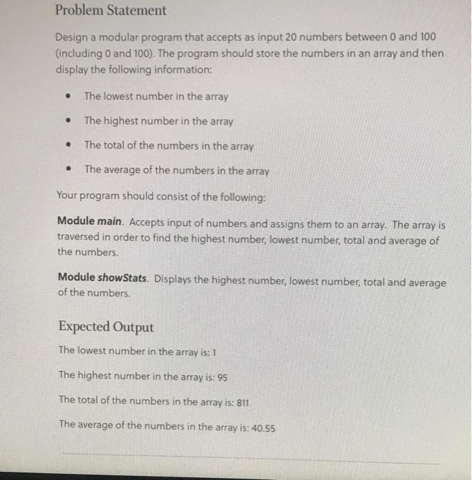 Solved Problem Statement Design A Modular Program That 0730