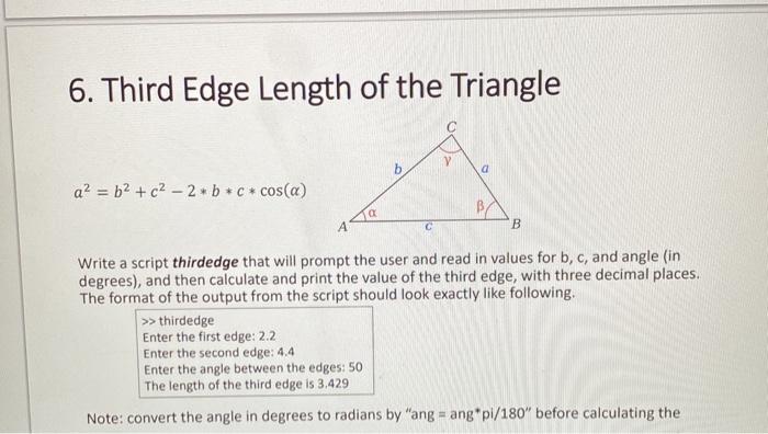Solved 6. Third Edge Length of the Triangle | Chegg.com