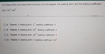 Solved For those which are polynomial functions, find the | Chegg.com