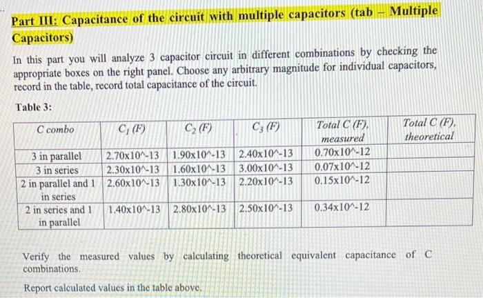 Solved Part III: Capacitance of the circuit with multiple | Chegg.com