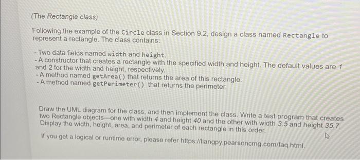 Solved (The Rectangle class) Following the example of the | Chegg.com Solved (The Rectangle class) Following the example of the | Chegg.com