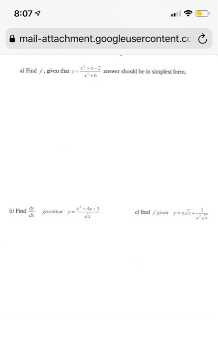 Solved 8:07 4 mail-attachment.googleusercontent.cc Ć a) Find | Chegg.com