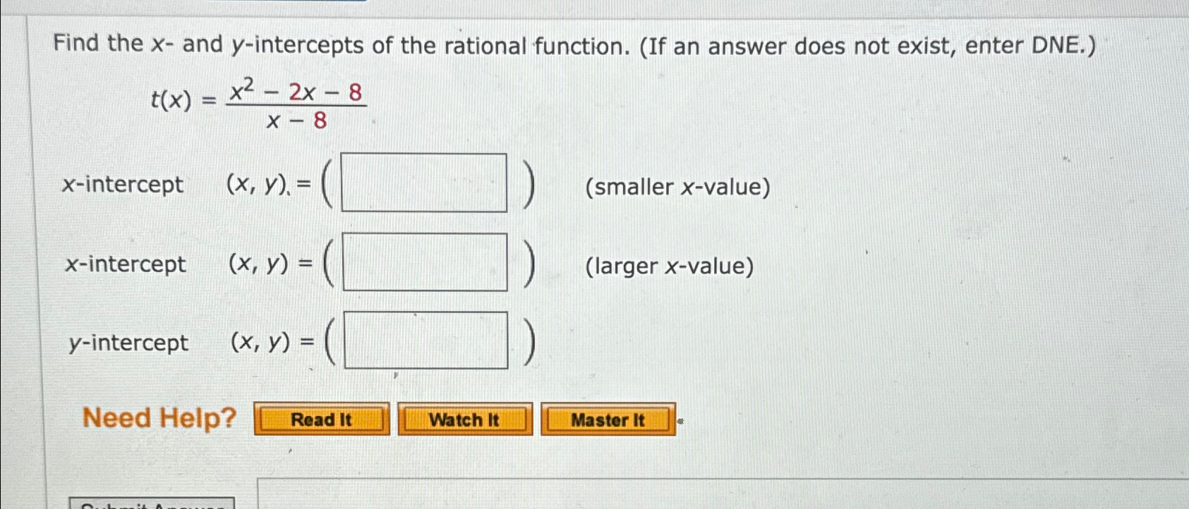 Solved Find the x - ﻿and y-intercepts of the rational | Chegg.com