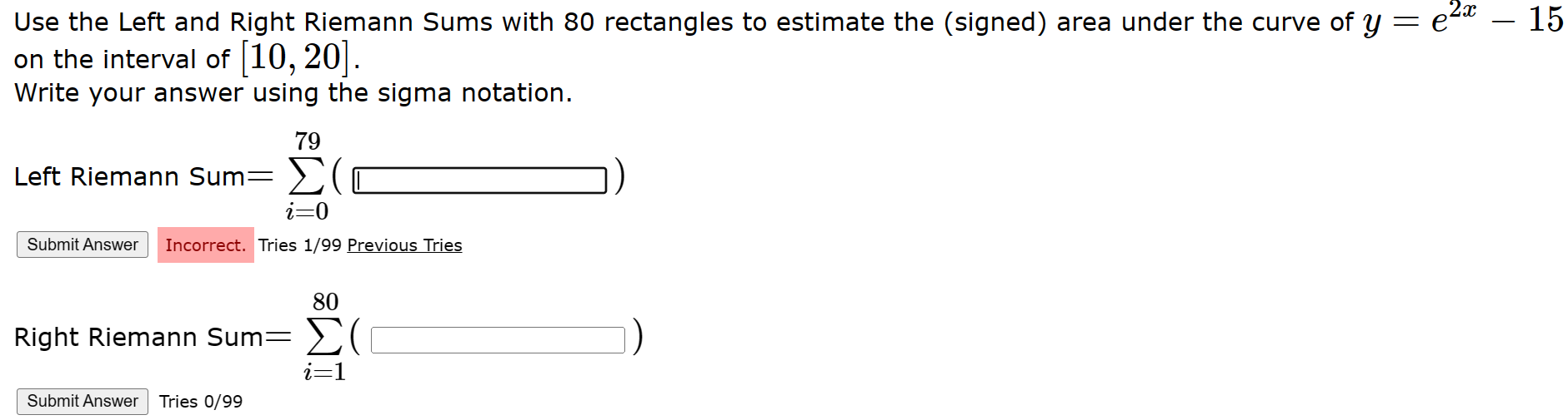 Solved Use the Left and Right Riemann Sums with 80 | Chegg.com