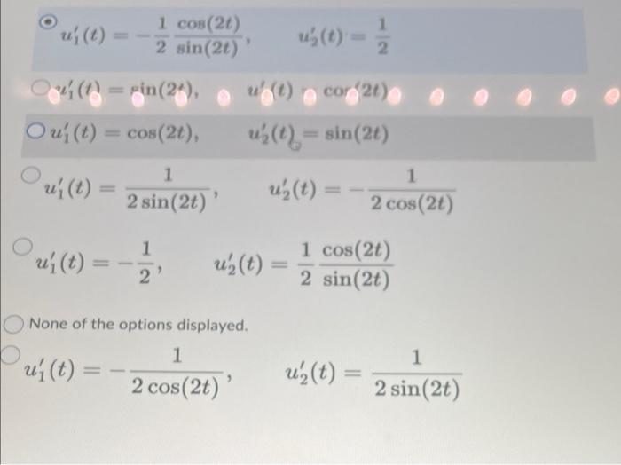 Solved The functions y1(t)=sin(2t) and y2(t)=cos(2t) are | Chegg.com