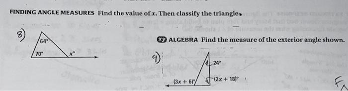 Solved FINDING ANGLE MEASURES Find the value of x. Then | Chegg.com
