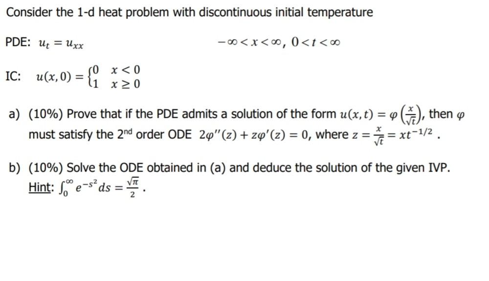Solved Consider the 1-d heat problem with discontinuous | Chegg.com