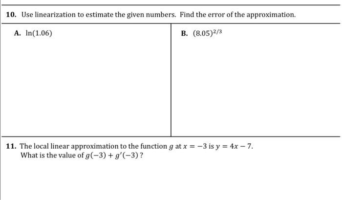 Solved 10. Use linearization to estimate the given numbers. | Chegg.com