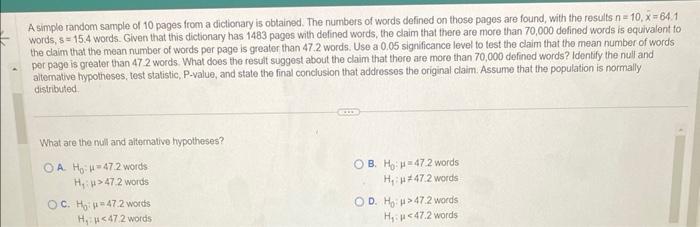Solved A simple random sample of 10 pages from a dictionary | Chegg.com