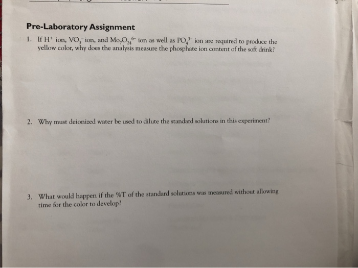 Pre-Laboratory Assignment 1. If H ion, Vo, ion, and | Chegg.com