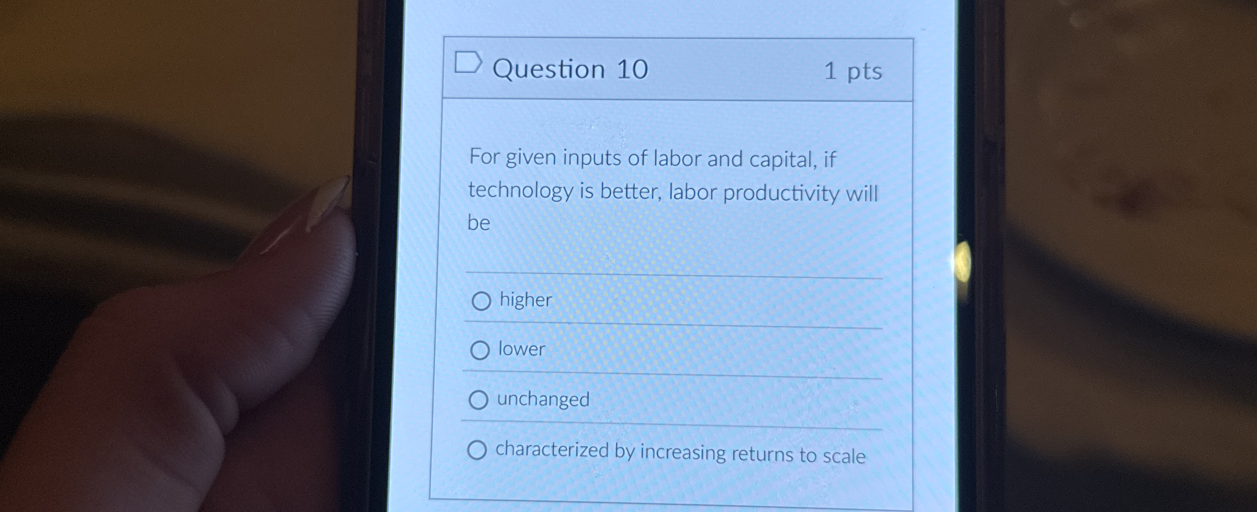 Solved Question 101 ﻿ptsFor given inputs of labor and | Chegg.com