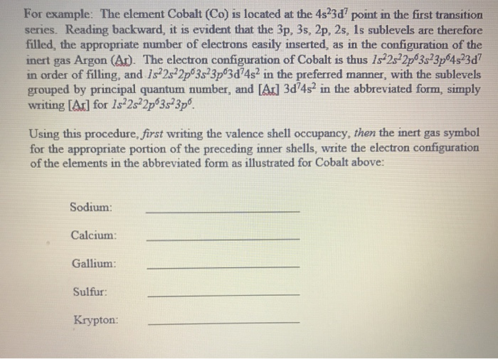 Solved For example: The element Cobalt (Co) is located at | Chegg.com