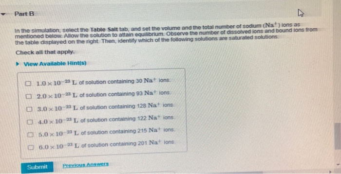 Part B In the simulation, select the Table Salt tab, | Chegg.com