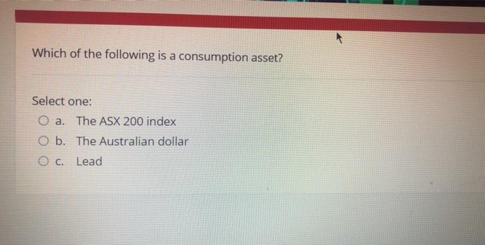 Solved Which of the following is a consumption asset? Select | Chegg.com