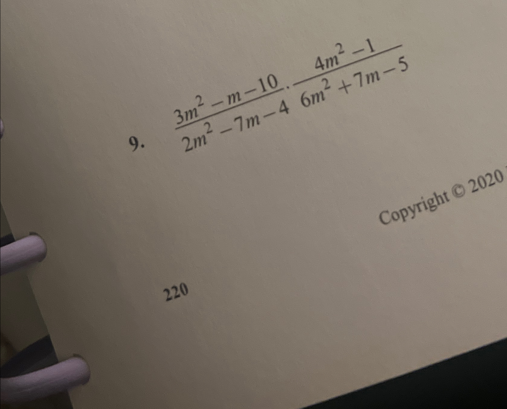 Solved ,3m2-m-102m2-7m-4*4m2-16m2+7m-5copyribht 2020220 | Chegg.com