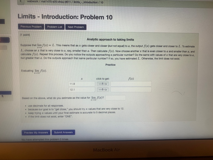 Solved Limits Introduction Problem 9 Previous Problem 7975
