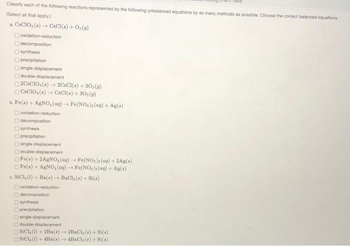 Solved Classify each of the following reactions represented | Chegg.com
