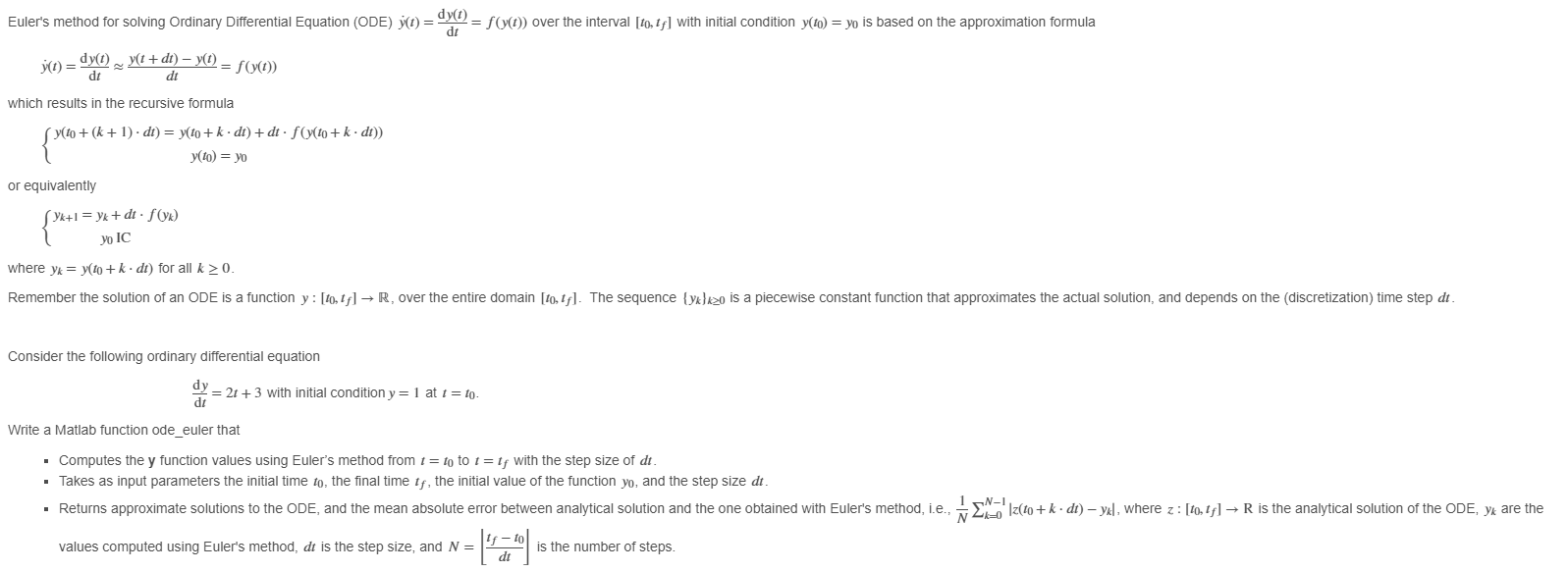 Solved Euler's method for solving Ordinary Differential | Chegg.com