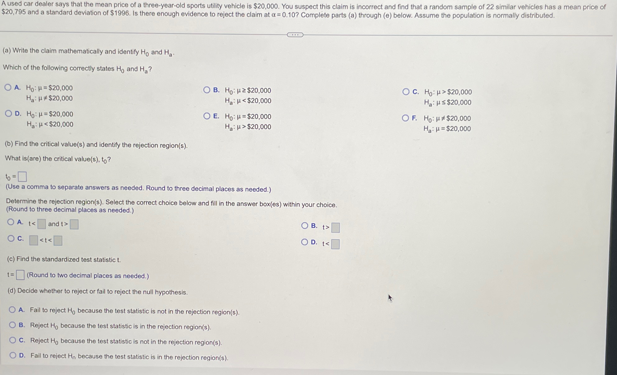 Solved (a) ﻿Write the claim mathematically and identify H0 | Chegg.com