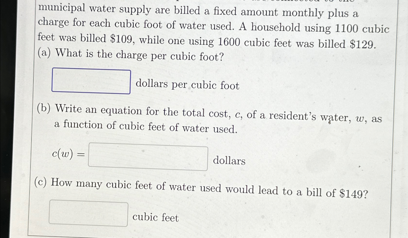 Solved municipal water supply are billed a fixed amount | Chegg.com