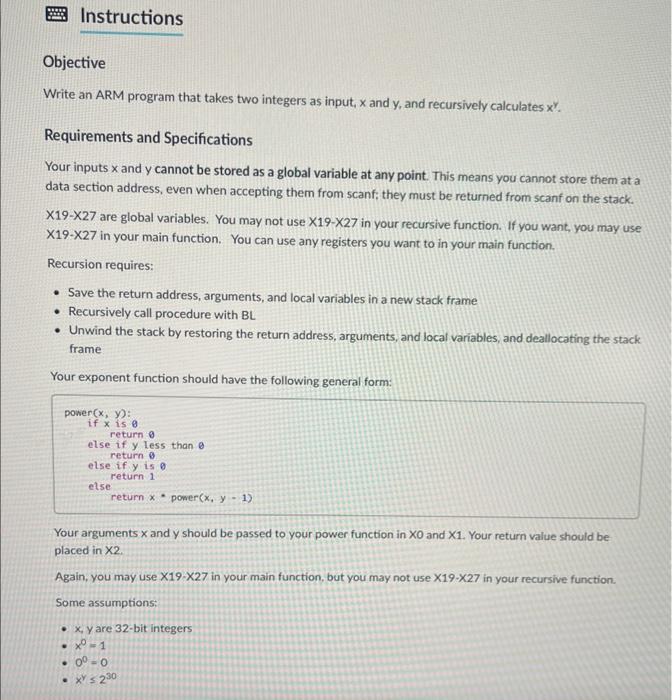 Objective Write an ARM program that takes two | Chegg.com