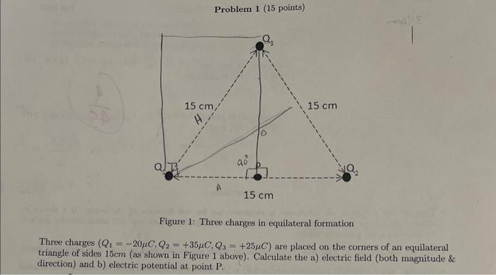 Solved Problem 1 (15 points) Figure 1: Three charges in | Chegg.com