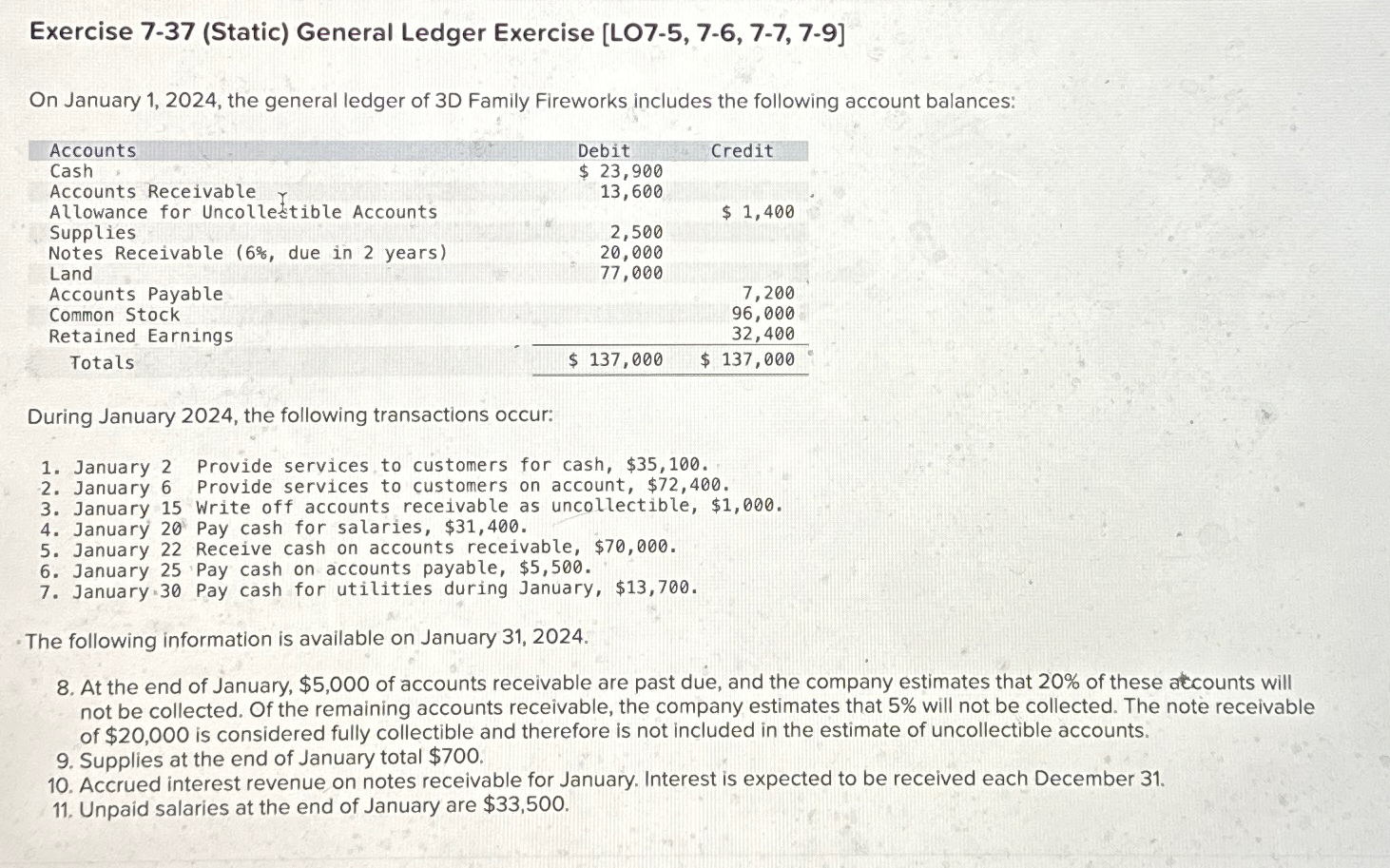 Exercise 7-37 (Static) ﻿General Ledger Exercise | Chegg.com