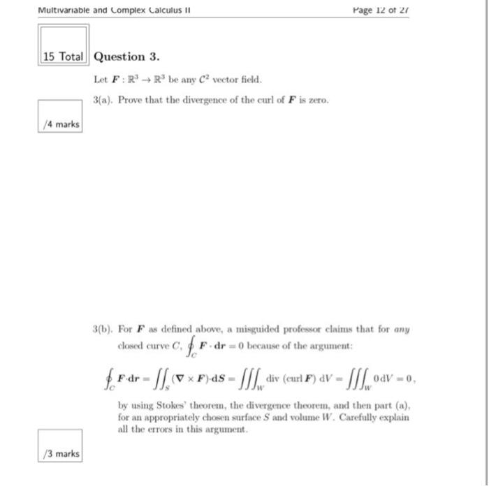 Solved Multivariable and Complex Calculus II 15 Total | Chegg.com